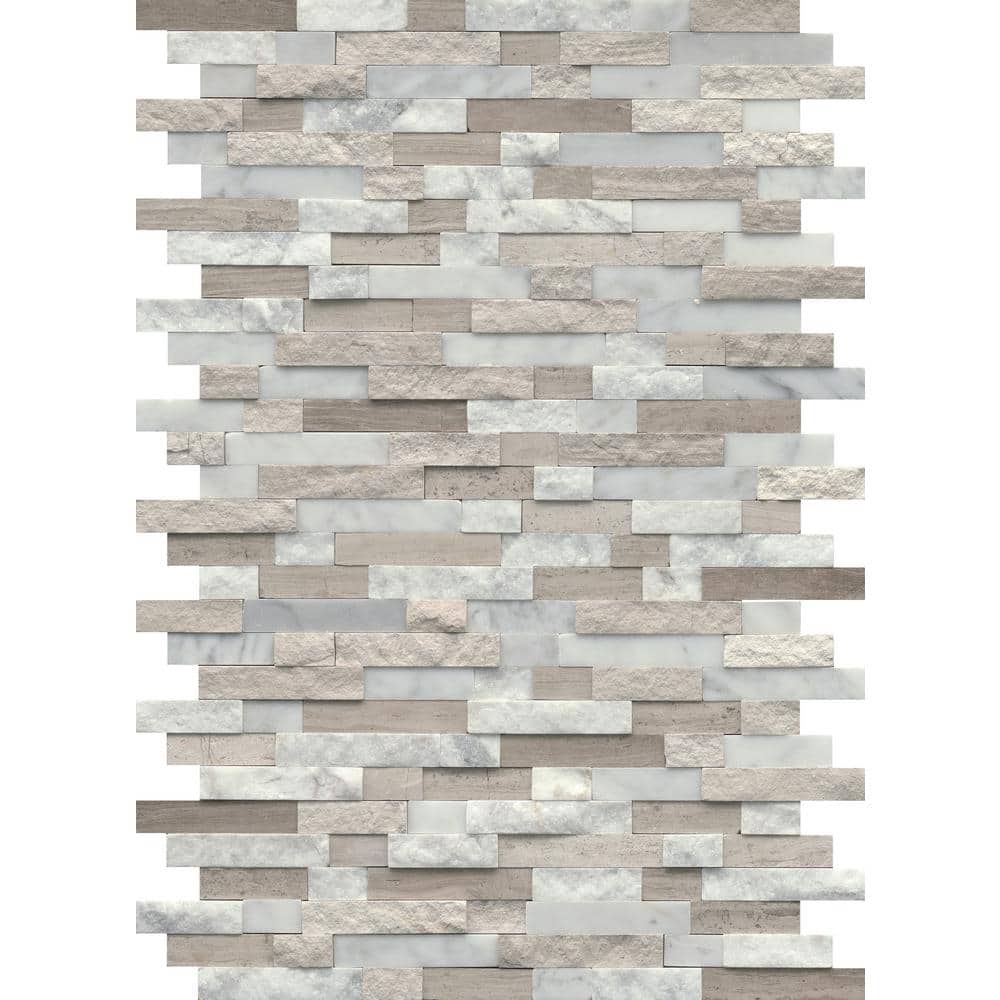 EMSER TILE Feature Multi 12.01 in. x 17.99 in. Splitface Marble Mosaic ...