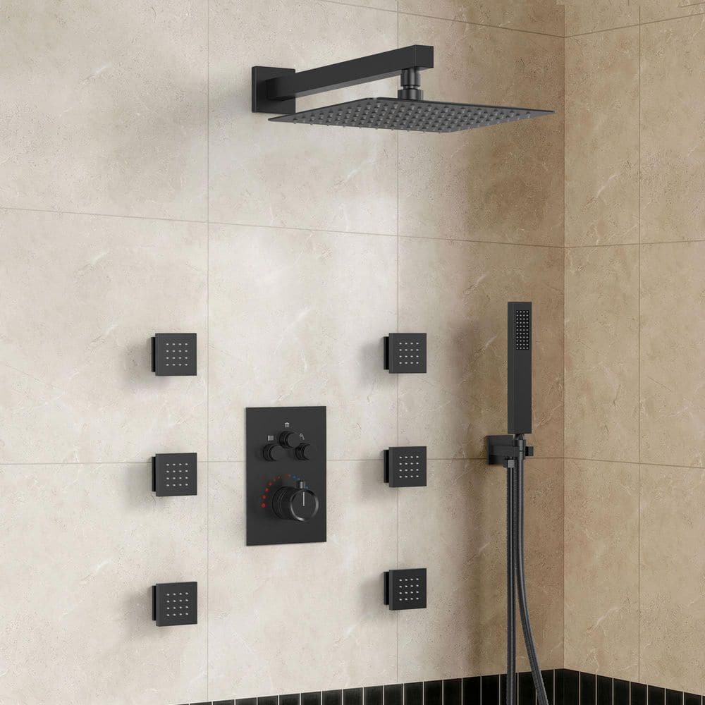 GRANDJOY Multiple Press 7-Spray Wall Mount 12 in. Fixed and Handheld ...