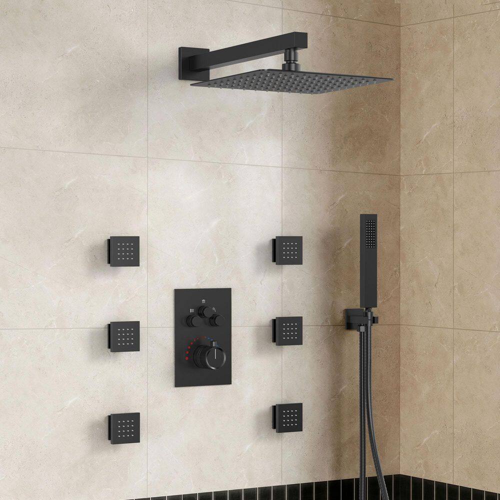GRANDJOY Multiple Press 7-Spray Wall Mount 12 in. Fixed and Handheld ...