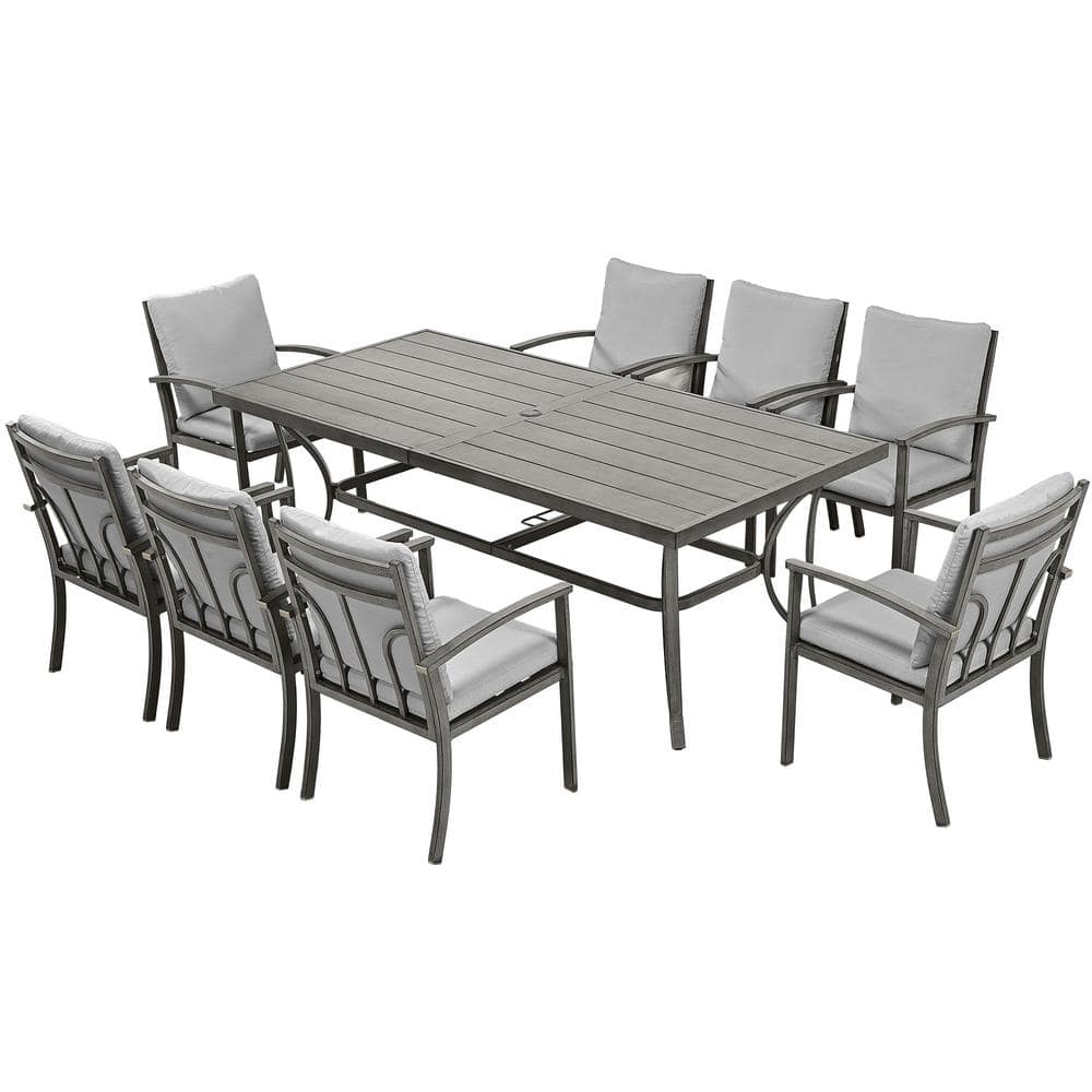 EGEIROSLIFE Modique Gray 9-Piece Aluminum Outdoor Dining Set with Gray ...