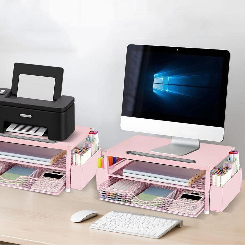 Pink 18.8 in. x 6.4 in. Metal Modern Desk Organizer Stand with Drawer ...