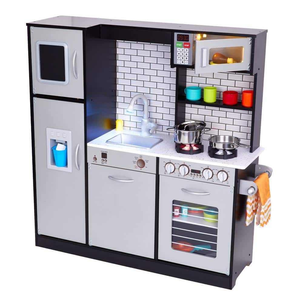 Lil' Jumbl Premium Kids Kitchen Set, Wooden Pretend Play Kitchen with ...