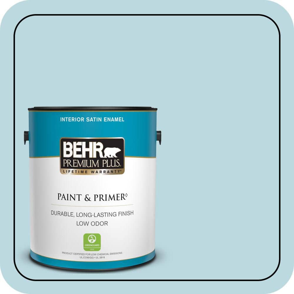 BEHR PREMIUM PLUS 1 gal. #S460-1 Air Blue Satin Enamel Low Odor ...