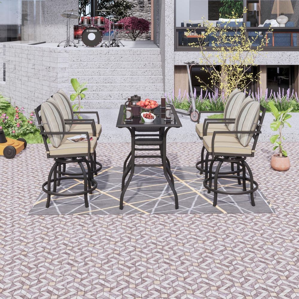 TOP HOME SPACE 6-Piece Metal Outdoor Bistro Set with Beige Cushions TP26418-265X2-W - The Home Depot