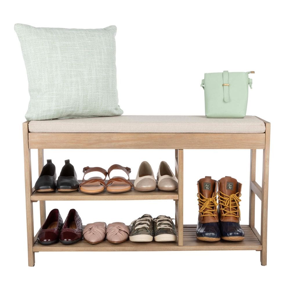 Lavish Home Shoe Storage Bench with Cushioned Seat, Brown 80-ENTRYSR-8 ...