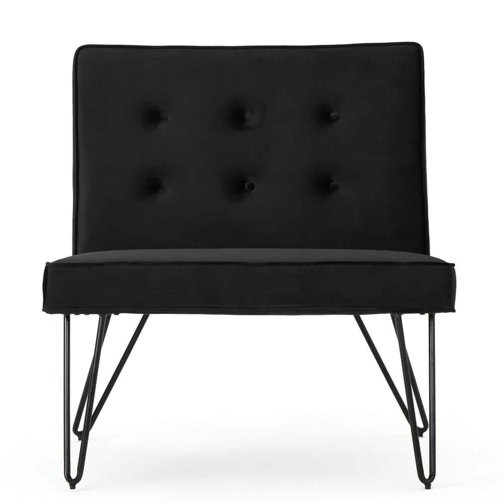 Noble House Darrow Modern Button Back Black Velvet Armless Chair 41996 ...