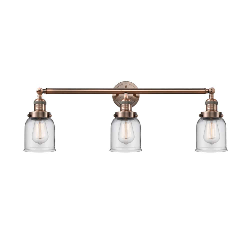 Innovations Bell 30 in. 3-Light Antique Copper Vanity Light with Clear ...
