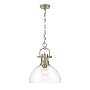 Golden Lighting Duncan 100-Watt 1-Light Aged Brass Shaded Pendant Light ...