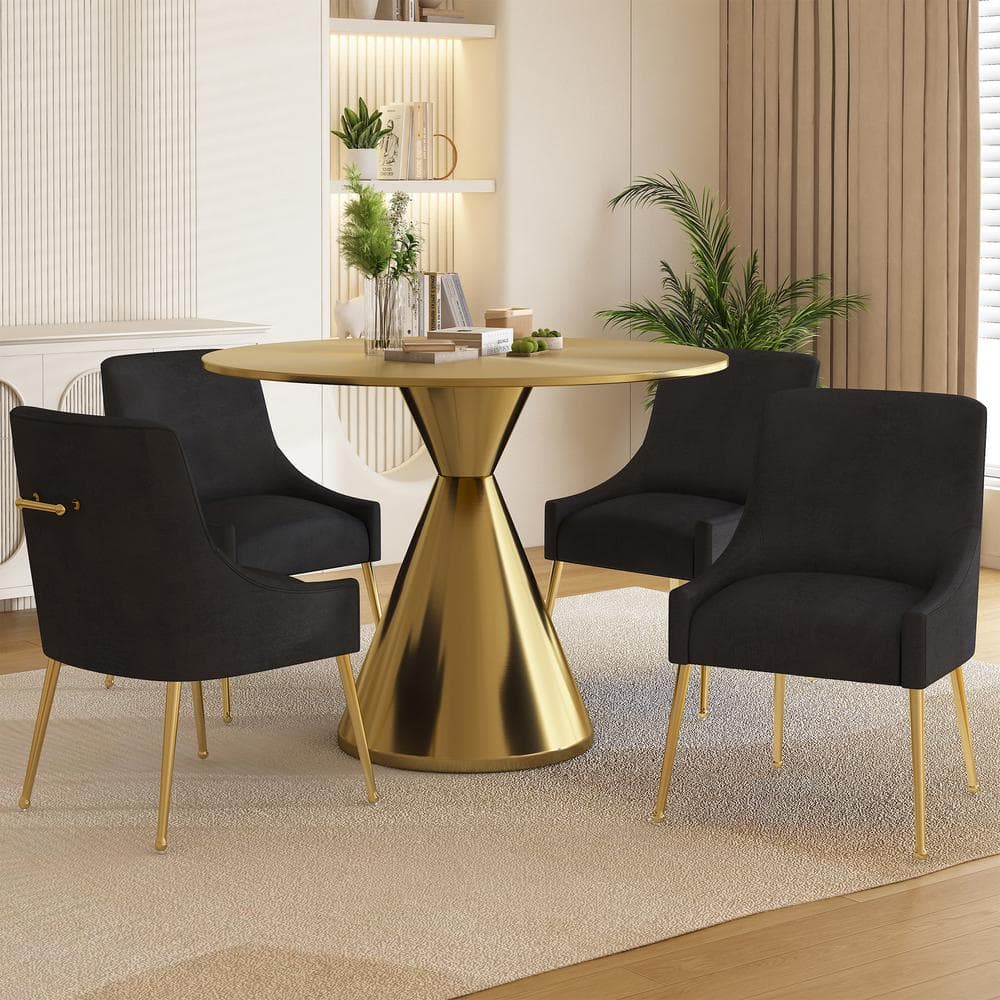 Boyel Living 5-Piece Round Gold MDF Top Table Set Seats 4 (4-Black Dining Chairs) BLRT1BBG700BK ...