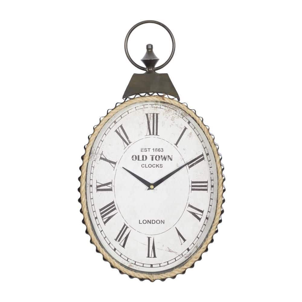 Litton Lane 12 in. x 21 in. Black Metal Pocket Watch Style Wall Clock ...