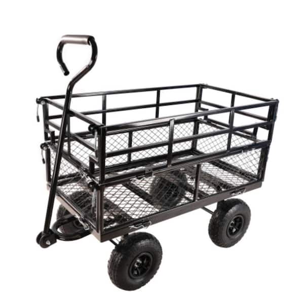 OLUMAT 3 cu. ft. Metal Garden Cart with Drink Holder, Adjustable ...