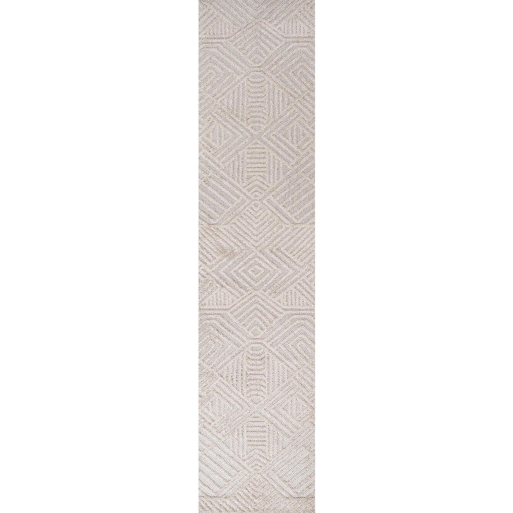 JONATHAN Y Jordan High-Low Pile Art Deco Geometric Beige 2 ft. x 8 ft ...