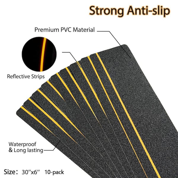 Laybus 6 in. x 30 in. Black Anti Slip Stair Treads with Reflective ...