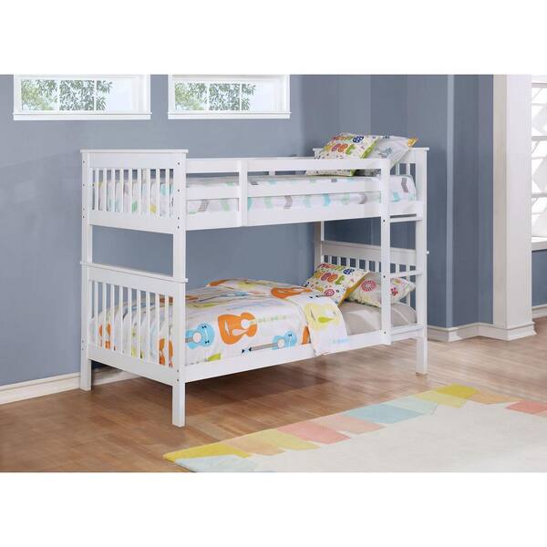 Coaster Chapman White Wood Frame Twin Over Twin Bunk Bed with Built-in ...