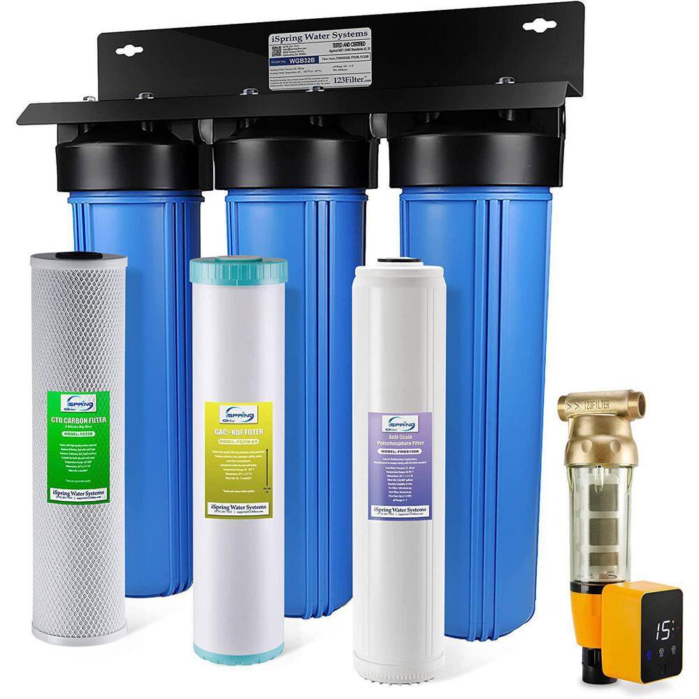 ISPRING Whole House Water System w/Auto-Flushing Spin Down Filter, Anti ...