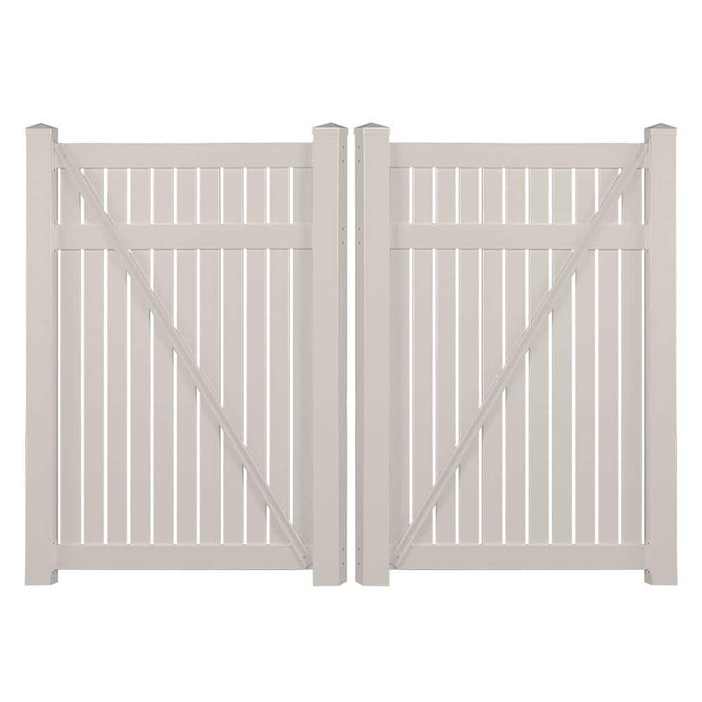 Weatherables Hanover 8 ft. W x 5 ft. H Tan Vinyl Pool Fence Double Gate ...