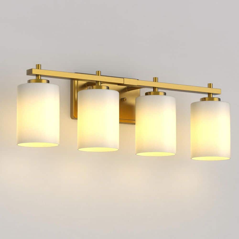 YANSUN 24 in. 4-Light Bathroom Vanity Light with Gold Iron Frame and ...