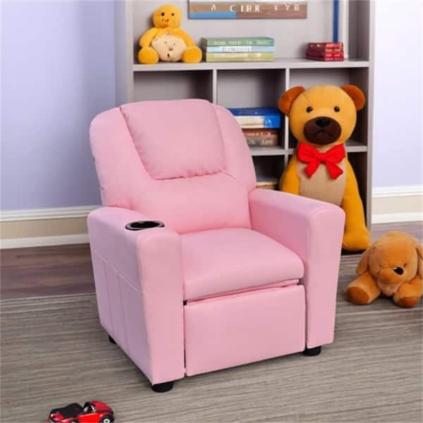 Boyel Living Pink PU Leather Kids Recliner Chair with Cupholder Youth ...