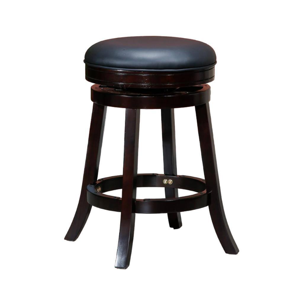 Benjara 24 in. Brown and Black Backless Wood Frame Bar Stool with ...