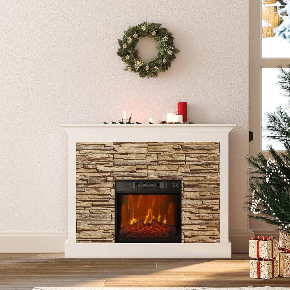 ARK DESIGN 47.2 in. W Freestanding Stone Style Mantel Including ...