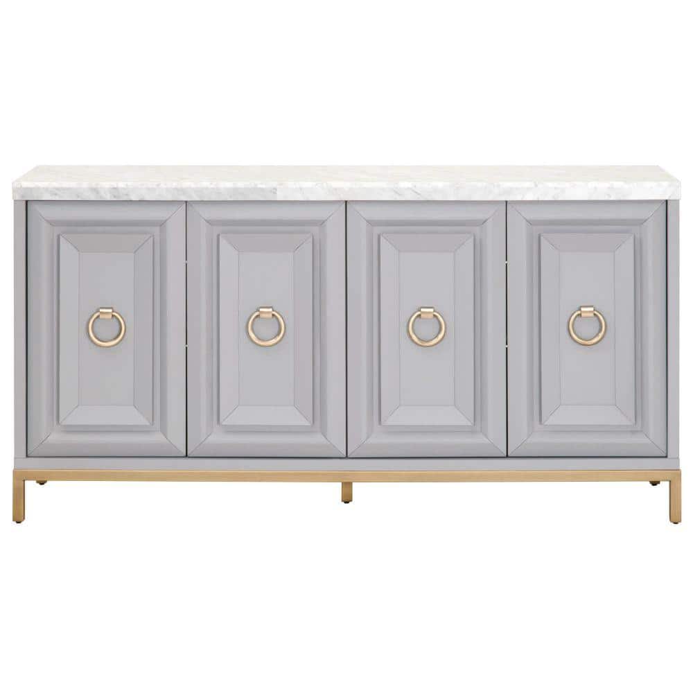 Benjara Gray and White Marble Top 71 in. Sideboard with Metal Base ...