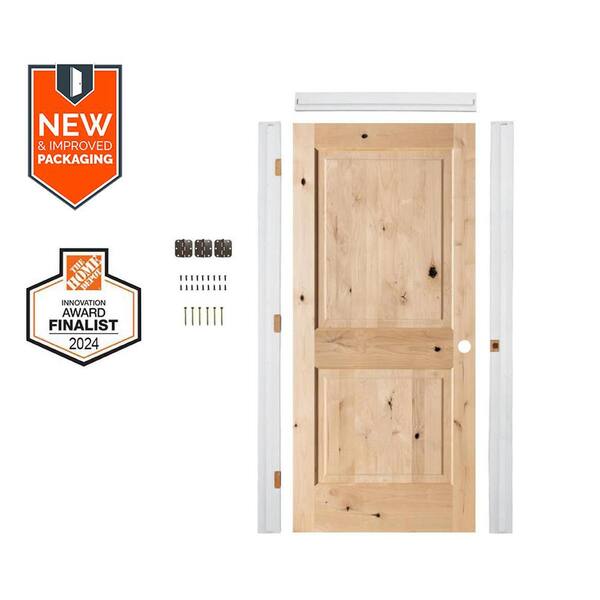 Krosswood Doors 24in.x80in. Knotty Alder 2-Panel Square Top Left-Hand ...