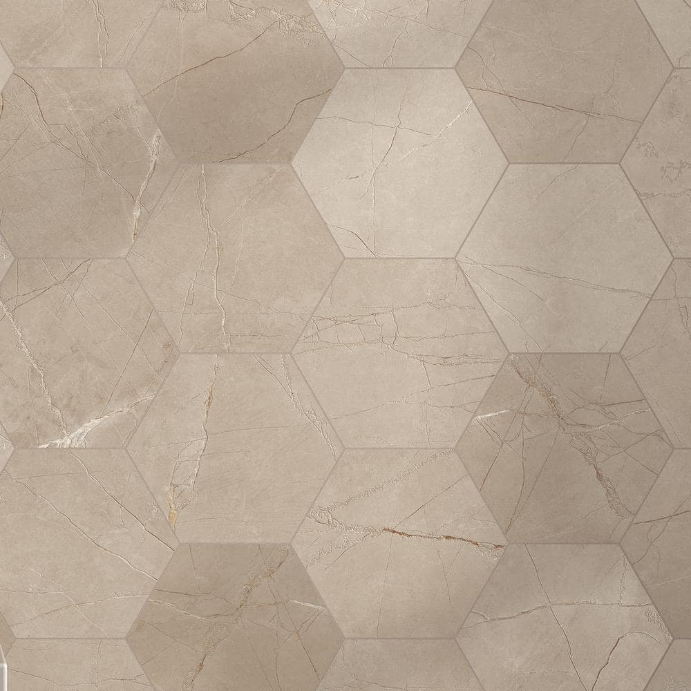 MOLOVO Elegance Beige Hexagon 8.9 in. x 7.7 in. Matte Porcelain Tile ...