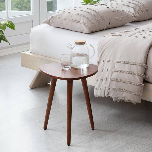 MH LONDON Tora 16 in. Walnut 18 in. Triangle Solid Mango Wood End Table ...