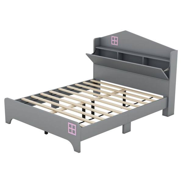 Harper & Bright Designs Gray Full Size Wood House Bed with Storage ...