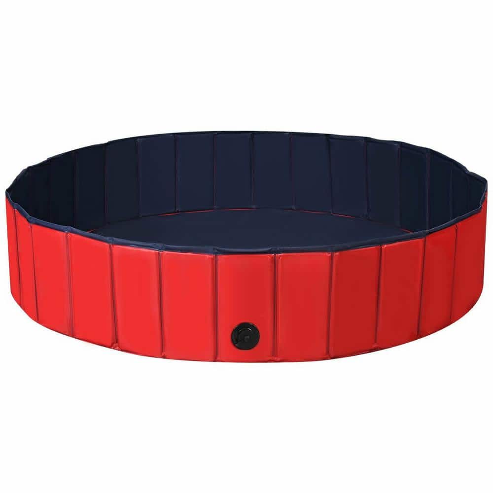 WELLFOR 55 in. Round PVC Pet Pool in Red Foldable Portable Bathing Tub ...