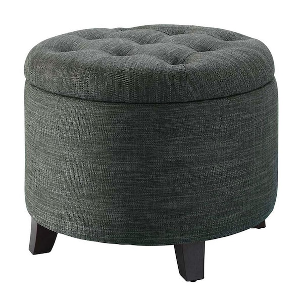 Convenience Concepts Designs4Comfort Dark Charcoal Gray Linen Round Storage Ottoman R9 133