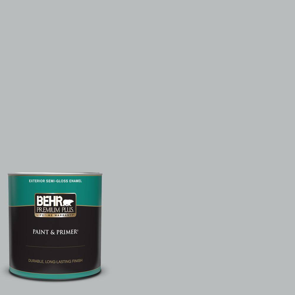 BEHR PREMIUM PLUS 1 qt. #PPU18-05 French Silver Semi-Gloss Enamel ...