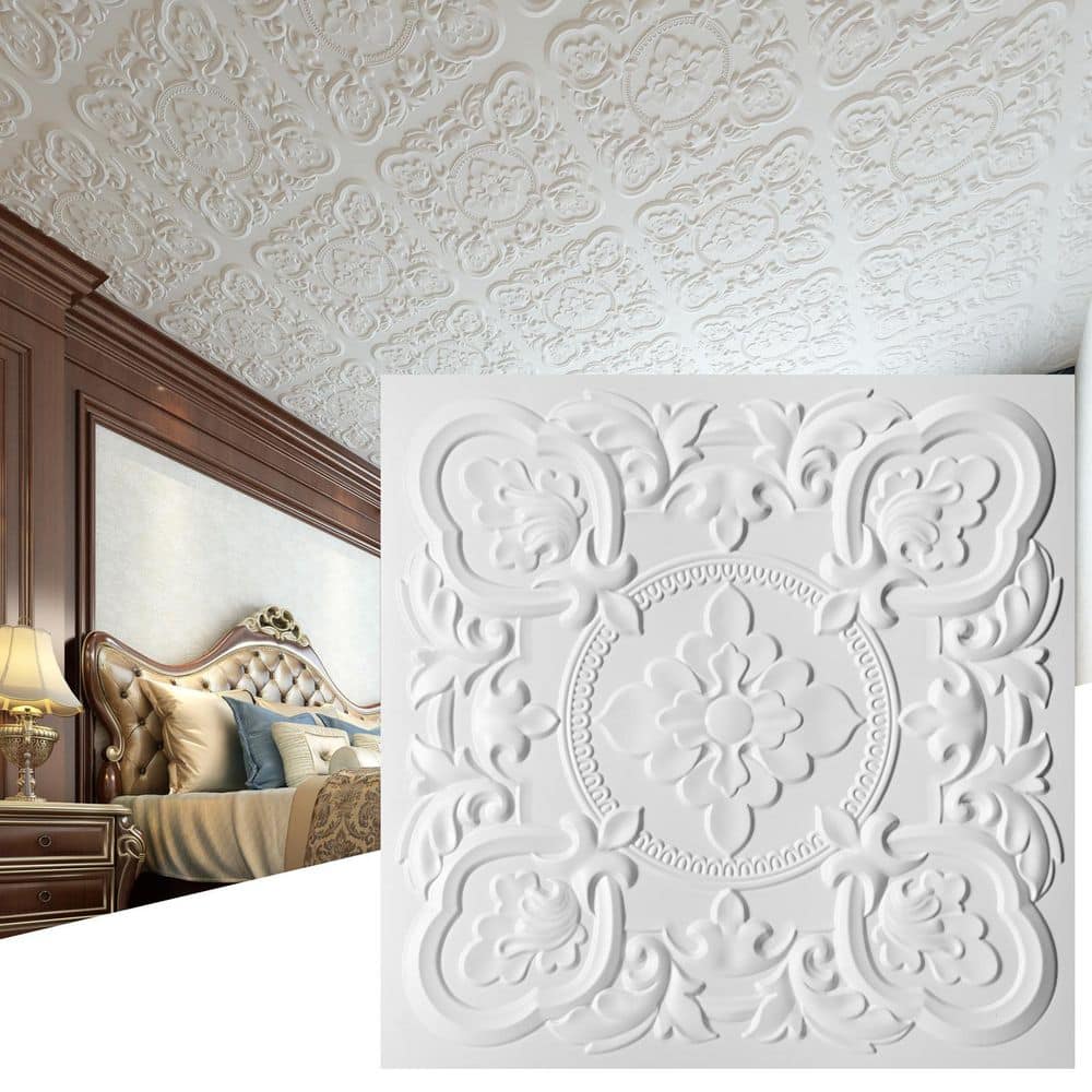 Art3d White 2 ft. x 2 ft. Decorative Drop In Ceiling Tile, Square Edge ...