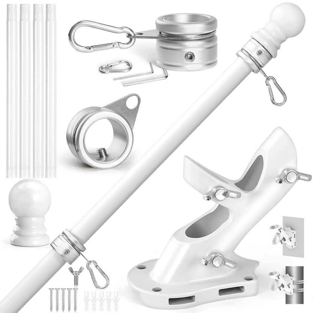 OGETFUUR 5 ft. Stainless Steel Flag Pole Kit, 1 in. Metal Flag Rings ...