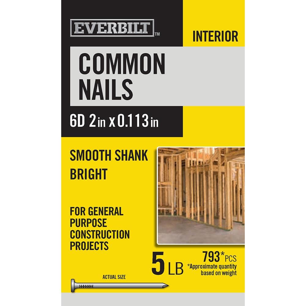 Everbilt 6D 2 in. Common Nails Bright 5 lbs (Approximately 793 Pieces ...