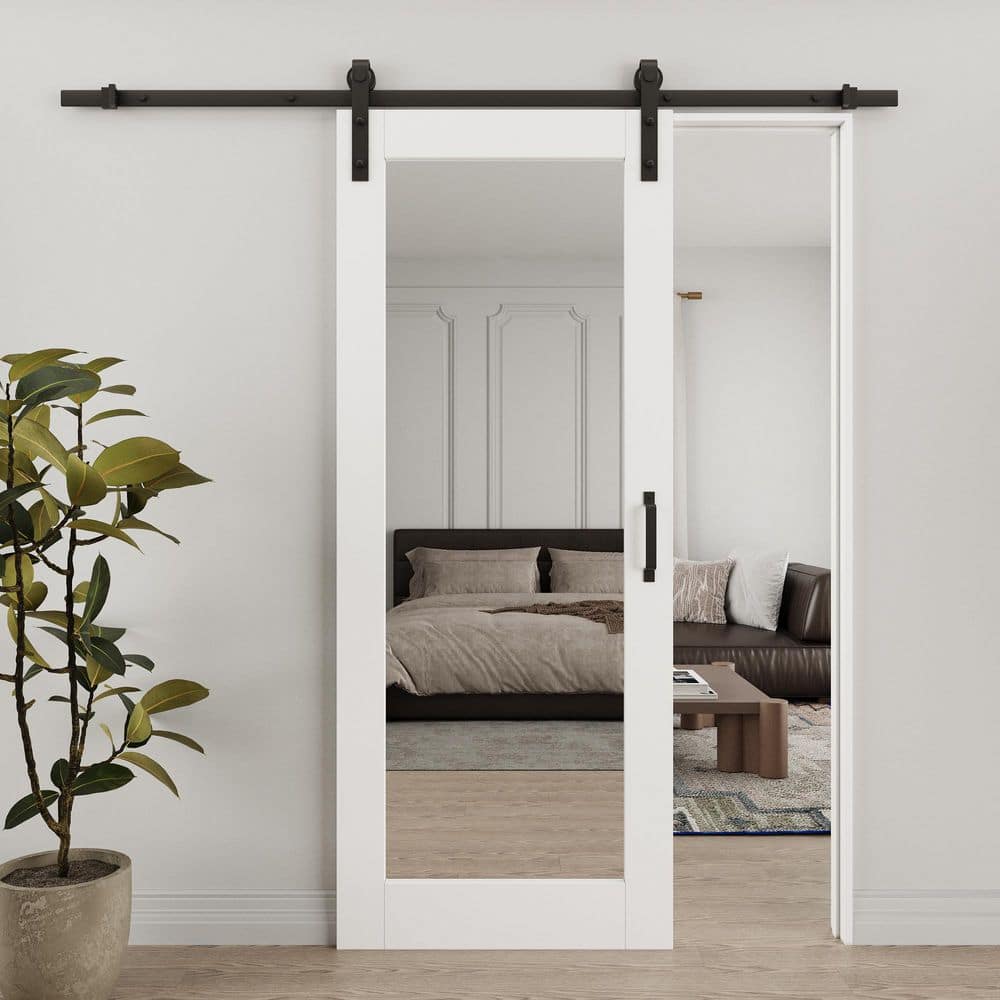 EH PUERTA 32 in. x 80 in. 1-Lite Mirrored Glass White Primed MDF Wood ...