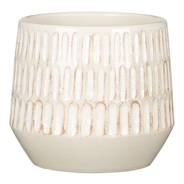 Vigoro 6.5 in. Ottilia Alabaster Textured Ceramic Planter (6.5 in. D x ...