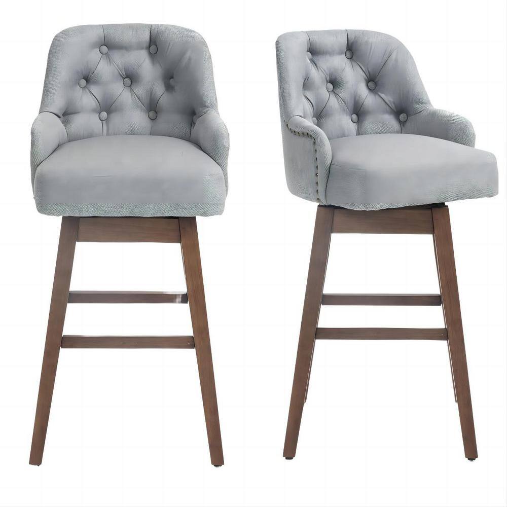 HOMEFUN 28 in. Modern Light Grey Linen Counter-Height Swivel Bar Stool ...