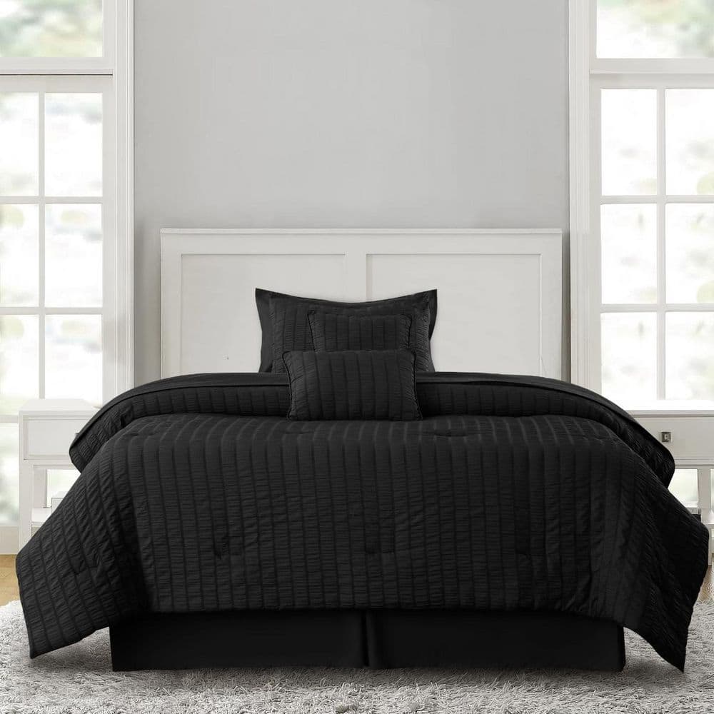 LDC LUX DECOR COLLECTION 10-Piece Black Solid Color Microfiber King Bed ...