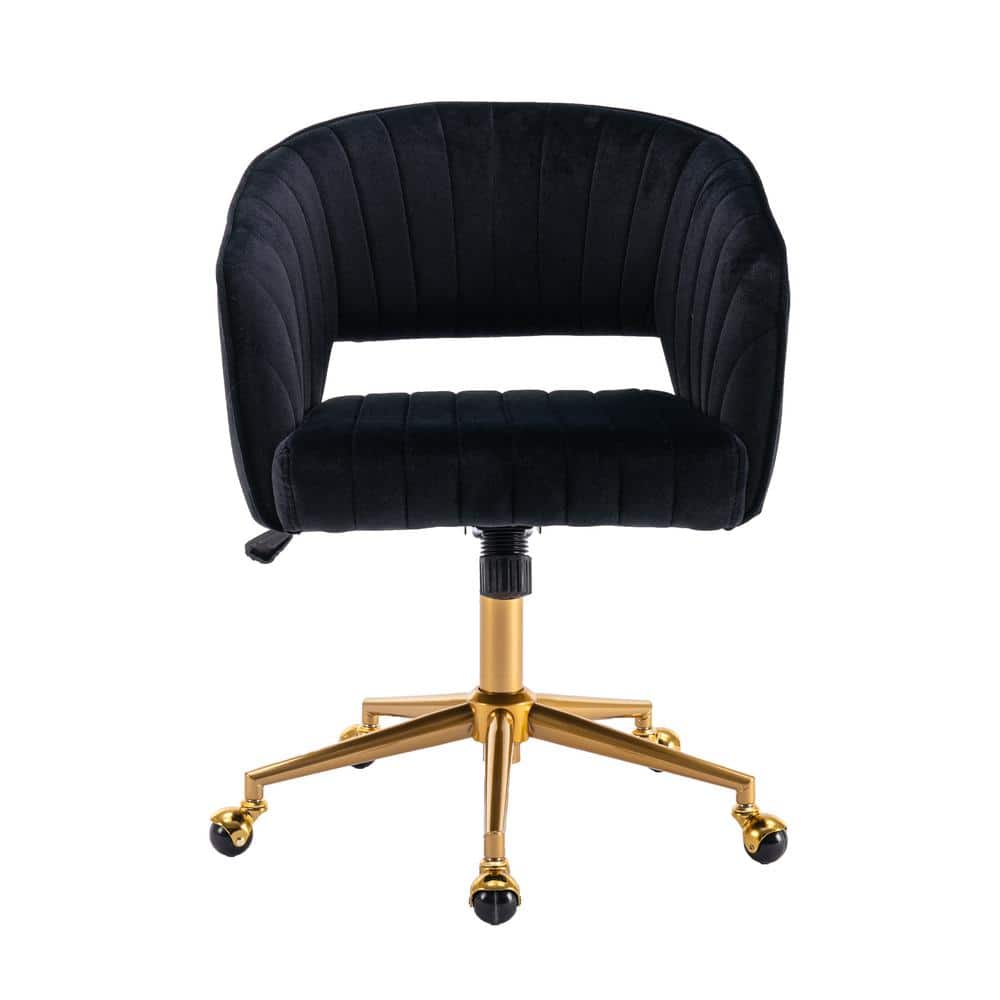 Spaco Black Velvet Accent Armchair Adjustable Swivel Task Chair with ...
