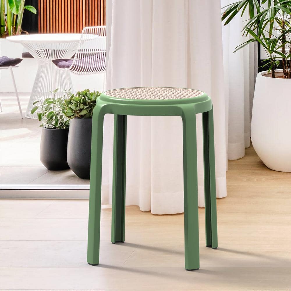 Leisuremod Tresse 17.7 in. Green Backless Round Plastic Counter Stool ...