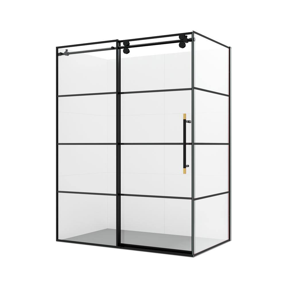 ROSWELL Losar 60 in. W x 78 in. H Rectangle Sliding Frameless Corner Shower Dooe Enclosure in ...