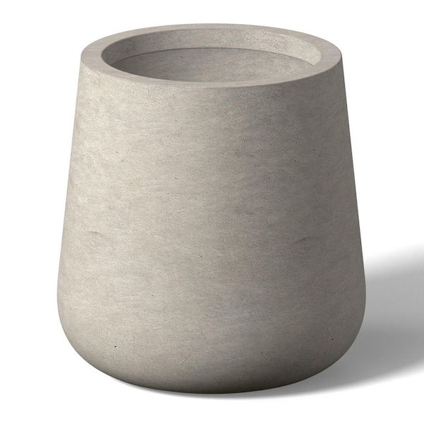 Sapcrete 20.5 in. Large Light Gray(Enhanced Interior) Concrete Round Planter / Pot with Drainage ...