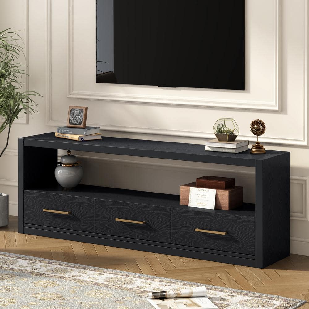 Harper & Bright Designs Stylish Black TV Stand Fits TVs up to 70 to 79 ...