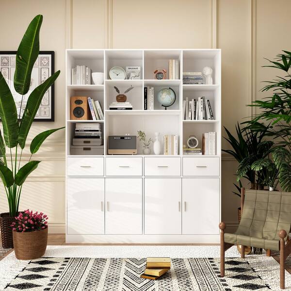 FUFU&GAGA 78.7 in. Tall White Wooden 15-Bookshelf Accent FUFU&GAGA 78.7 in. Tall White Wooden 15-Bookshelf Accent