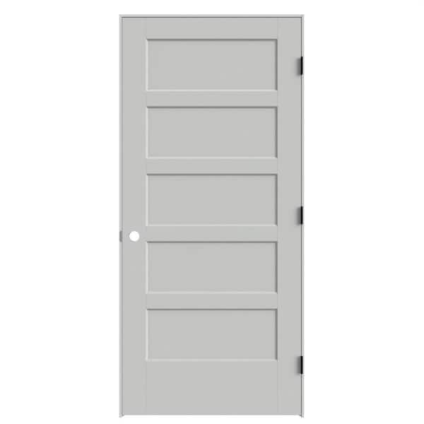 Masonite 24 in. x 80 in. 5-Panel Bayshore Left-Hand Solid Core Silver ...