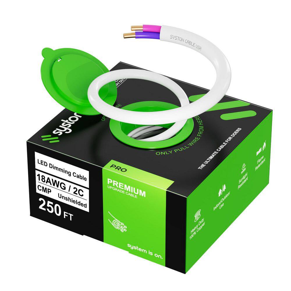 Syston Cable Technology 250 ft. 18/2 White CMP Solid Bare Copper Unshielded LED Lighting Dimmer ...