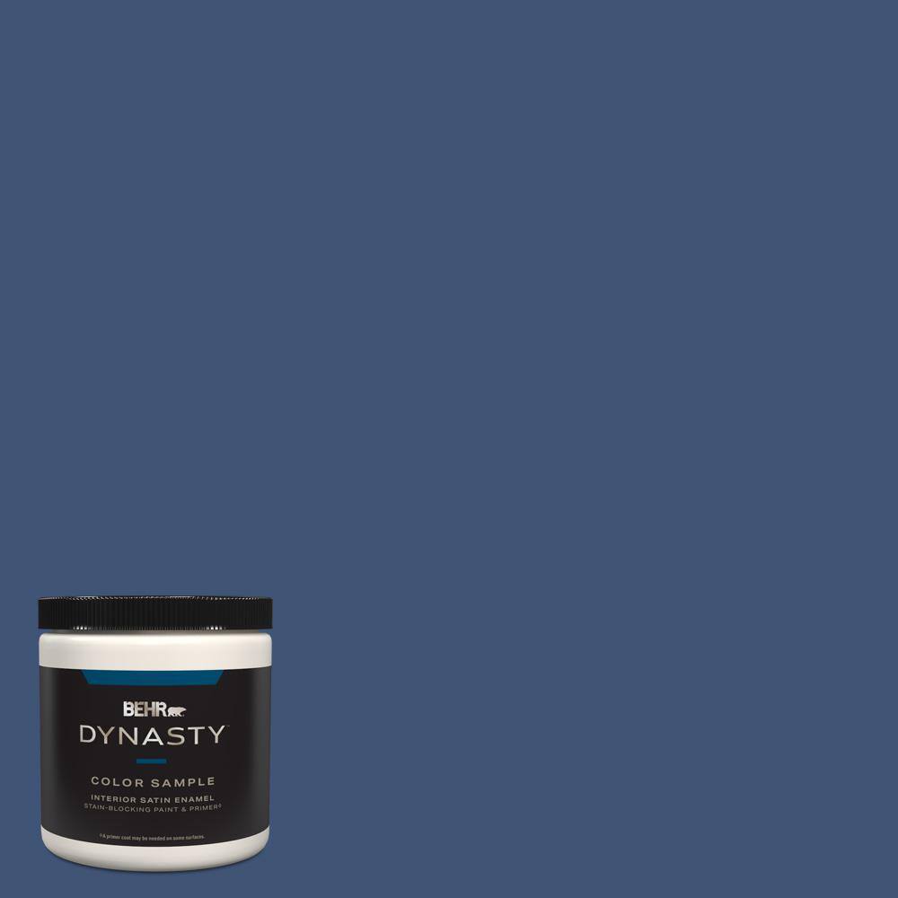 BEHR DYNASTY 8 oz. #600D-7 Daring Indigo Satin Enamel Stain-Blocking ...
