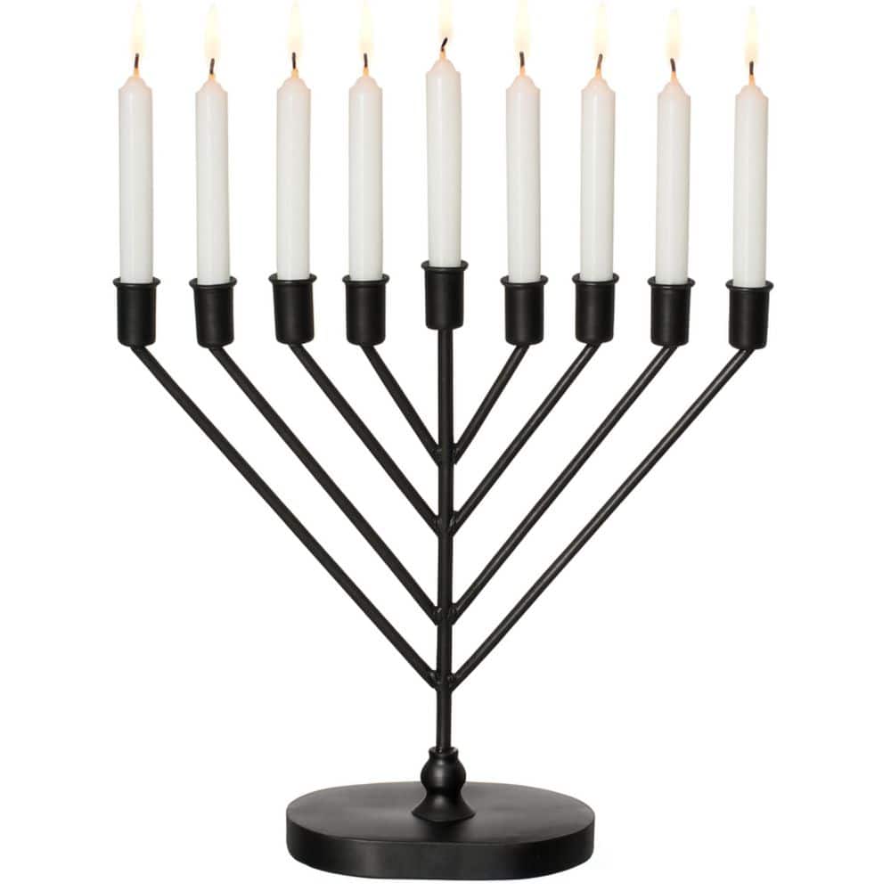 Vintiquewise 16 in. Black 9-Branch V-Shape Hanukkah Menorah Holiday ...