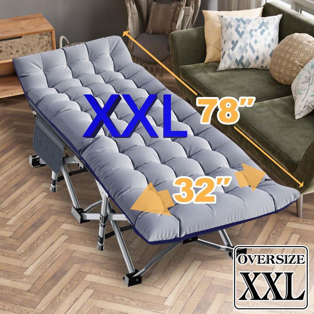 BOZTIY Oversized XXL Folding Camping Cot with Mat for Adults 78 in L x ...